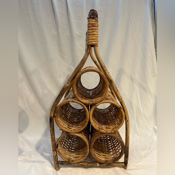 Vintage | Storage & Organization | Vintage Bamboo Rattan Wicker Wine ...